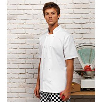 Premier Unisex Short Sleeve Stud Front Chef's Jacket - Allwag